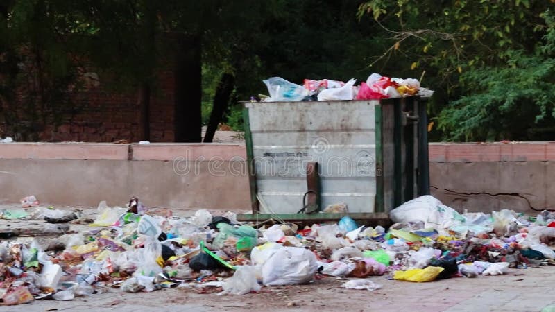 Open Garbage Dust Bin Liter with Plastic Begs and Waste Items at Day ...