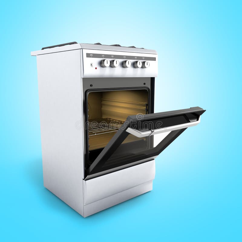 Open Gas Stove 3d Render on Blue Background Stock Illustration ...