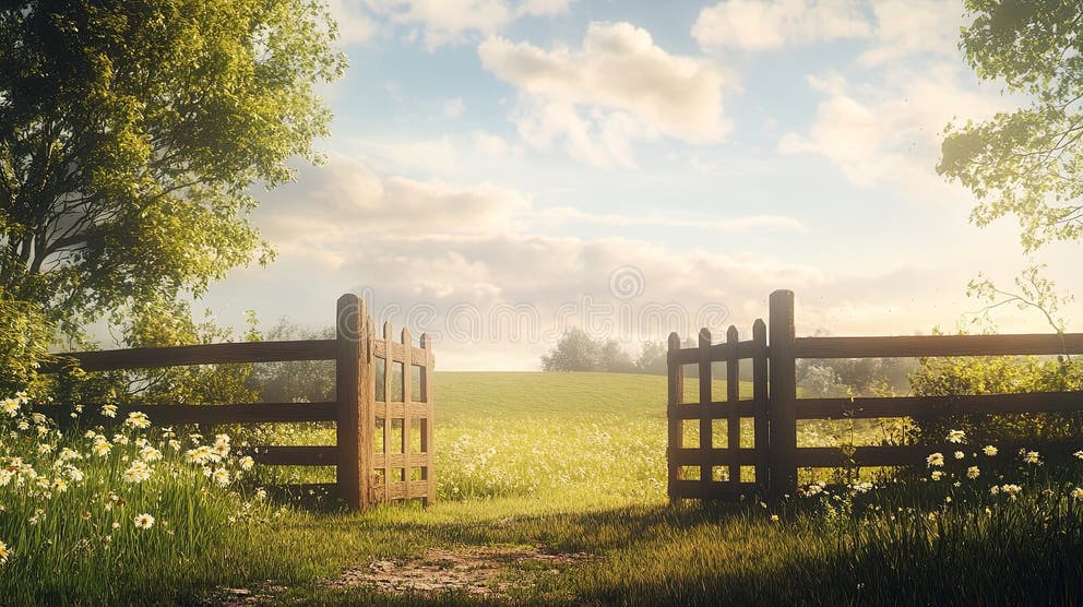 Open Gate Creaking in a Warm Afternoon Breeze . Stock Image - Image of ...
