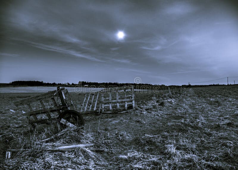 An Open Gate on a Field in the Night with a Full Moon Stock Photo ...