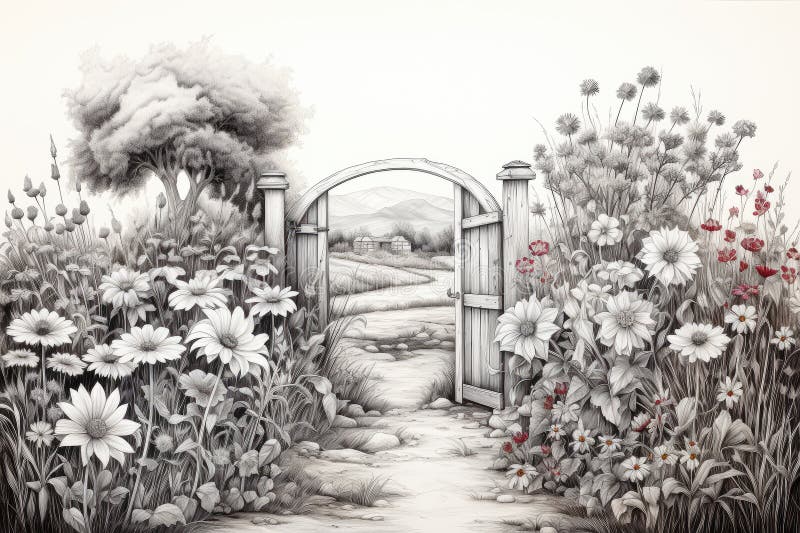 Garden Gate Drawing Stock Illustrations – 1,442 Garden Gate Drawing ...