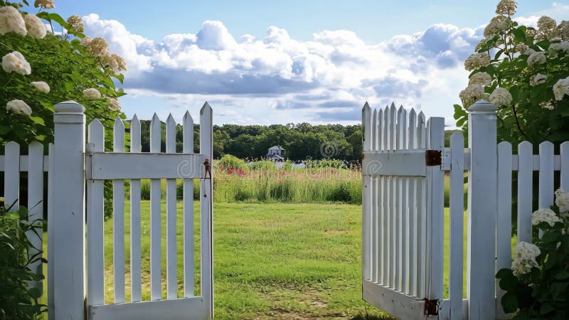 Open Gate: a Gate Ajar in a White Ket Fence. Stock Video - Video of ...