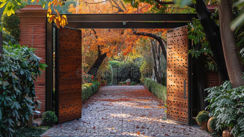 Open Gate Leading into Lush Green Park Stock Image - Image of inviting ...