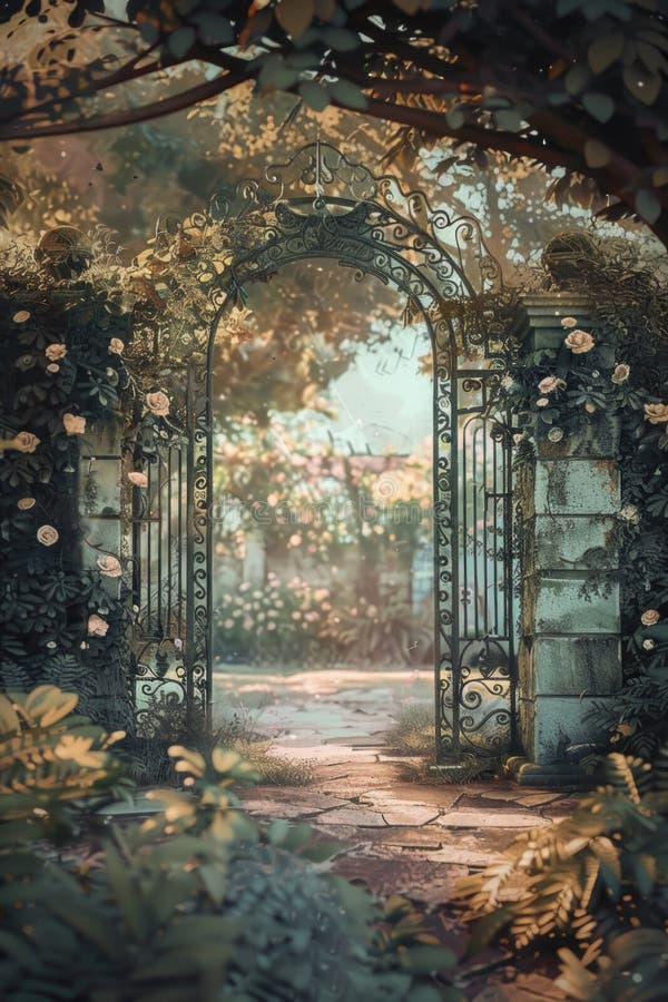 An Open Gate Leading To a Garden with Flowers Stock Photo - Image of ...