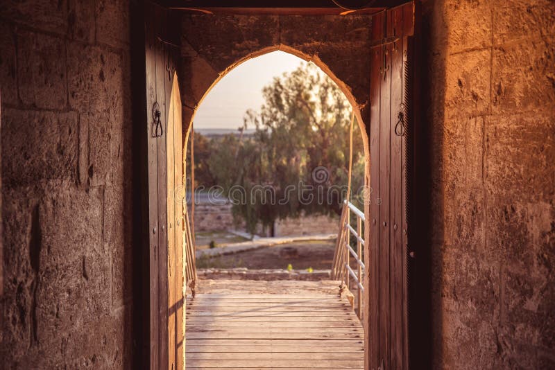 Open Gate at Medieval Kolossi Castle. Limassol, Cyprus Stock Image ...