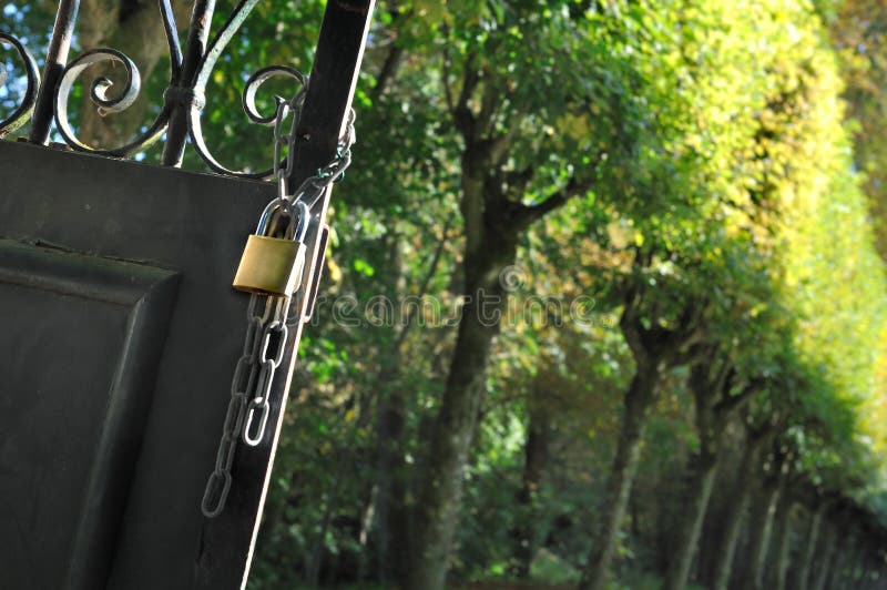 Open gate stock photo. Image of access, lock, trees, closed - 59783954