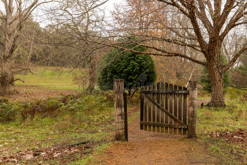 Open Gate on Path in Winter Stock Photo - Image of australia, overcast ...
