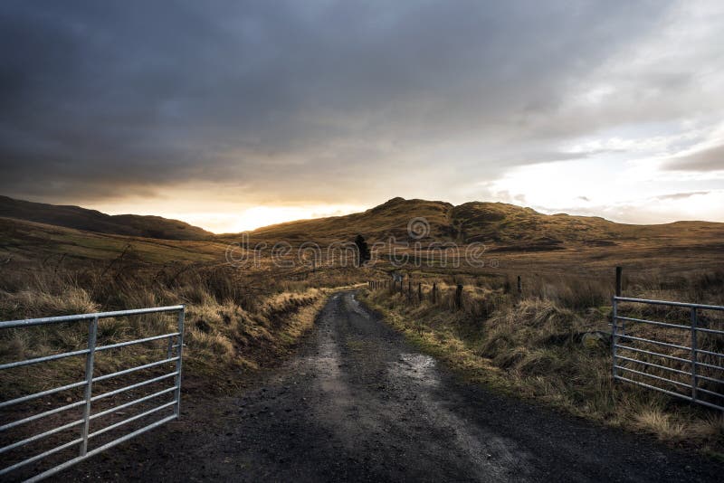 Scottish Field with Mountains Stock Photo - Image of mountain, natural ...