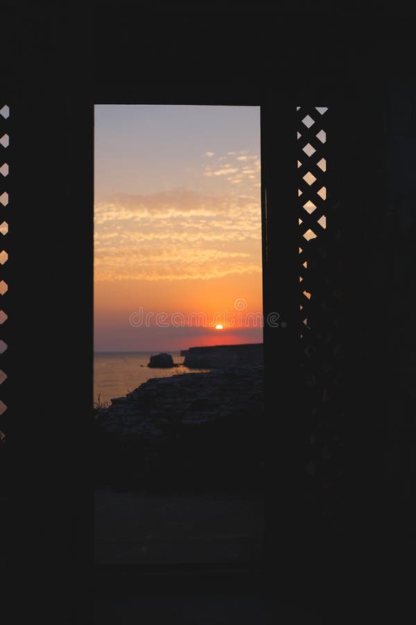 Open Gate with Sea and Sunset Views Stock Image - Image of pass ...