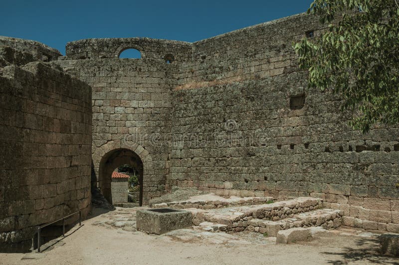 Open Gate on Stone Wall in Front the Castle Courtyard Stock Image ...
