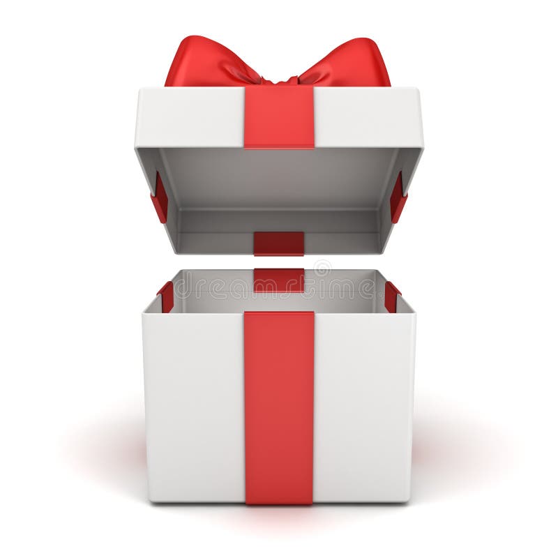 Open Gift Box or Blank Present Box with Red Ribbon Bow Isolated on ...