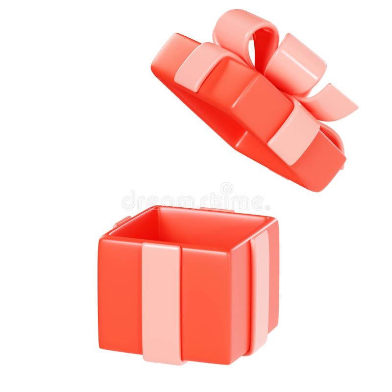 Open Gift Box with Cap Flying Away 3d Render Illustration - Empty Red ...