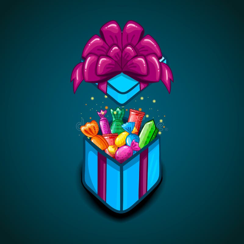 Open Gift Box with Cartoon Vector Candy 1 Stock Vector - Illustration ...
