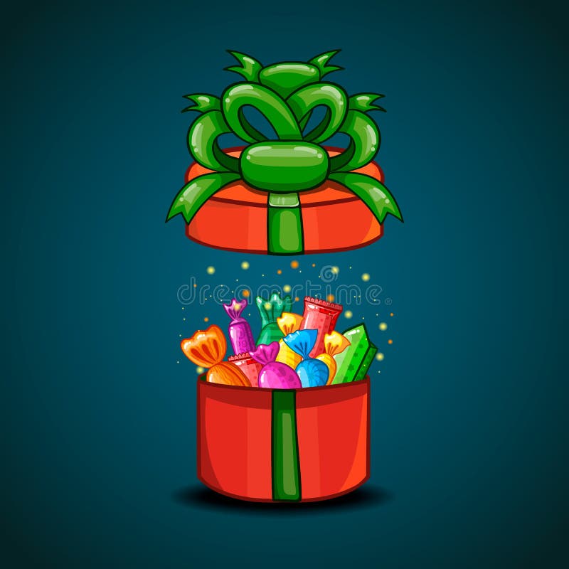 Open Gift Box with Cartoon Vector Candy 2 Stock Vector - Illustration ...