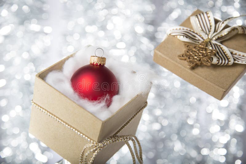 Open Christmas Gift Box with Cotton Wool Stock Photo - Image of ...