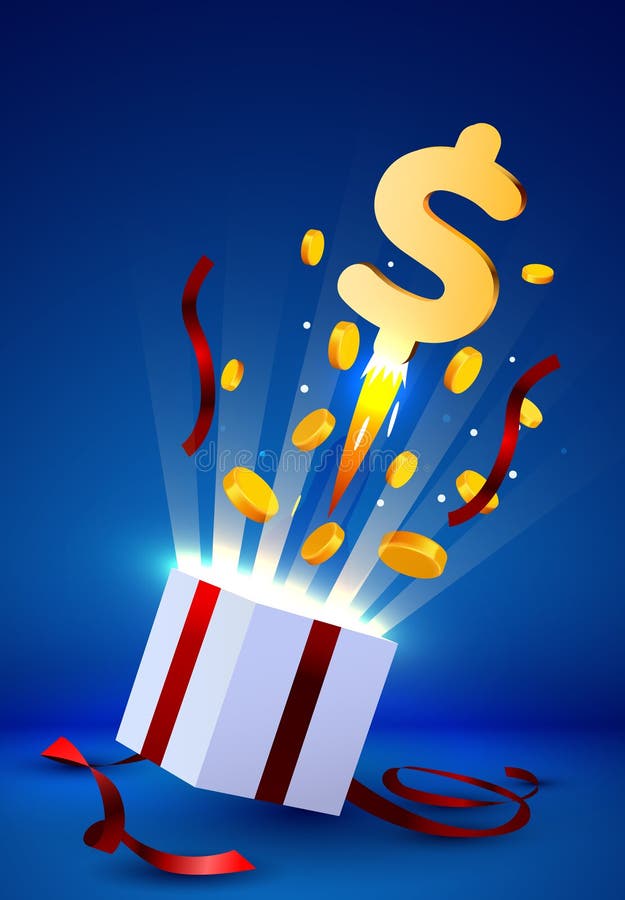 Open Gift Box with Coin Explosion. Big Win Concept Stock Vector ...