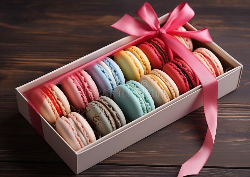 Open Gift Box with Colorful Macarons and Ribbon Stock Illustration ...
