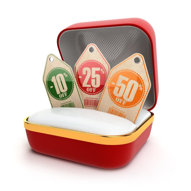 Open Gift Box with Discount Labels. Sale 10 , 25 , 50 Off Stock ...