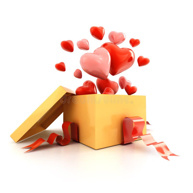 Open Gift Box with Flying Hearts. Stock Illustration - Illustration of ...