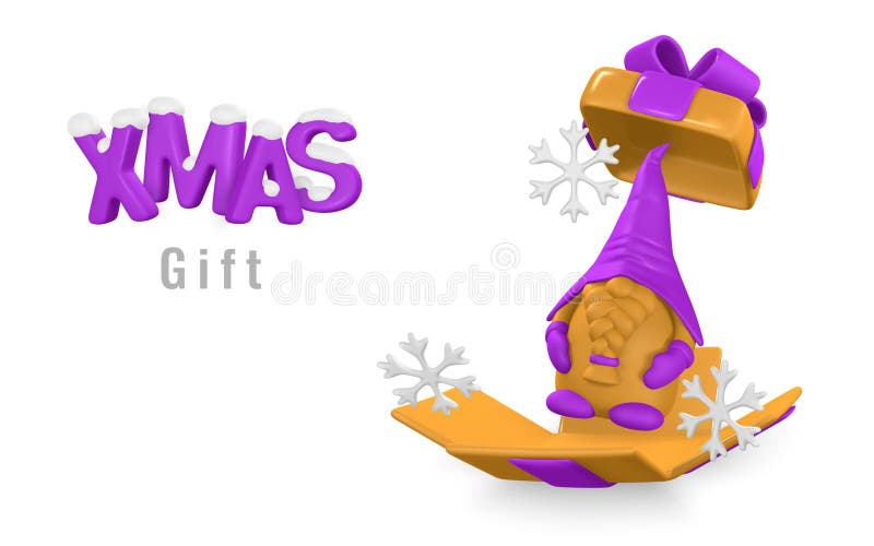 Open Gift Box with Funny Scandinavian Christmas Gnome and Snowflake ...