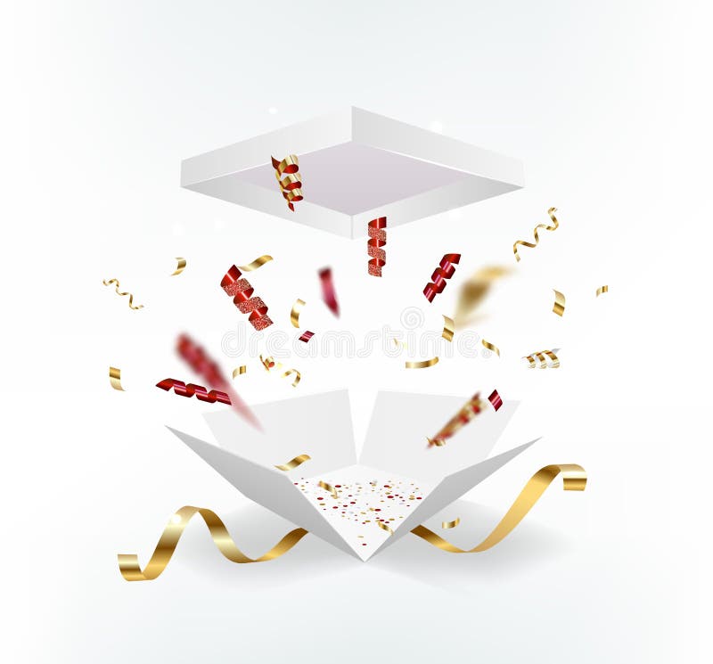 Open Gift Box with Confetti Stock Illustration - Illustration of design ...