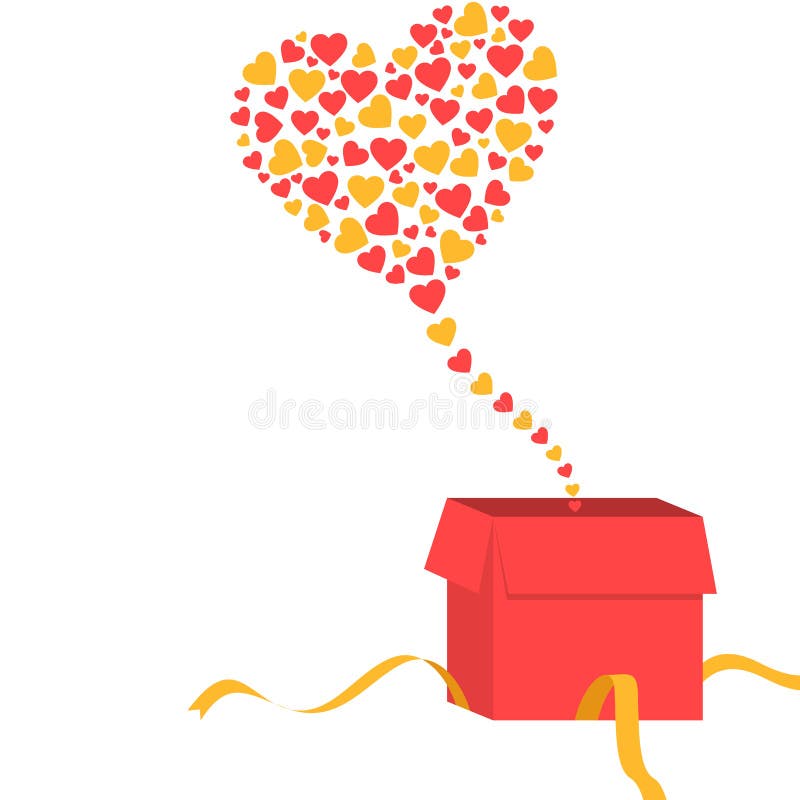 Open Gift Box with Heart Shapes Coming Out of it Stock Vector ...