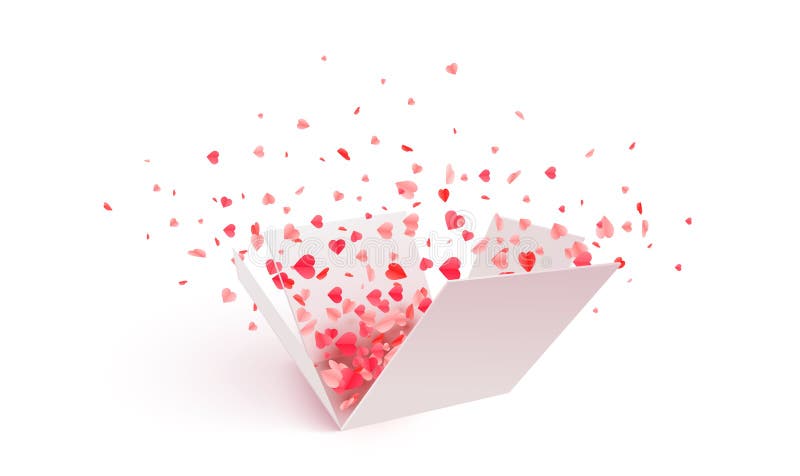 Open Gift Box with Hearts Confetti Burst. Valentines Day Stock Vector ...