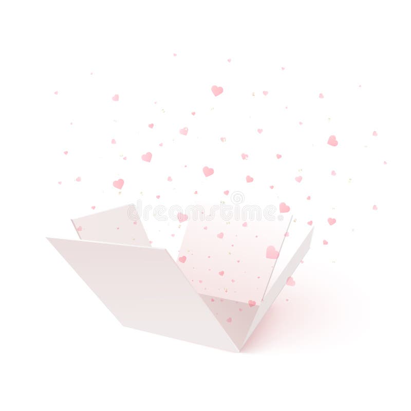 Open Gift Box with Hearts Confetti Burst. Valentines Day Stock Vector ...