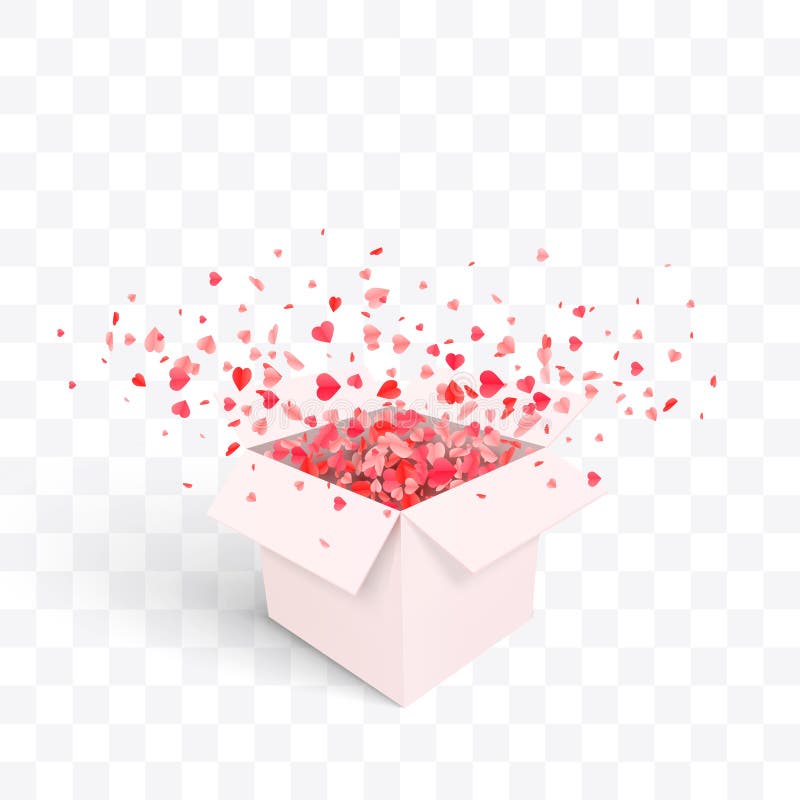 Open Gift Box with Hearts Confetti Burst. Valentines Day Stock Vector ...