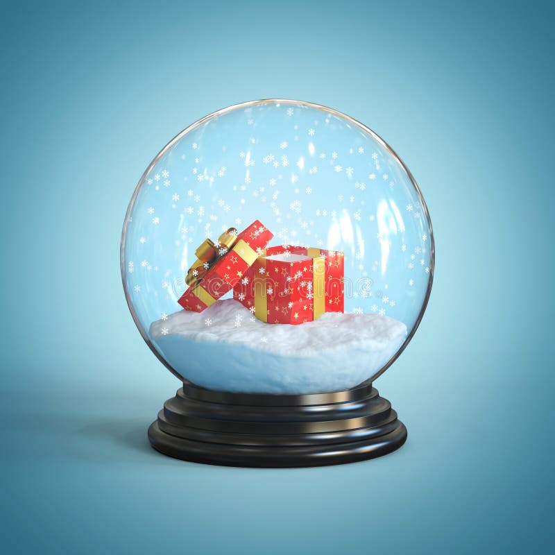 Open Gift Box Inside Snow Globe 3d Rendering Stock Illustration ...