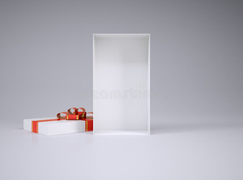 Open Red Gift Box , Red Present Box With Red Ribbon Bow And Empty Space ...