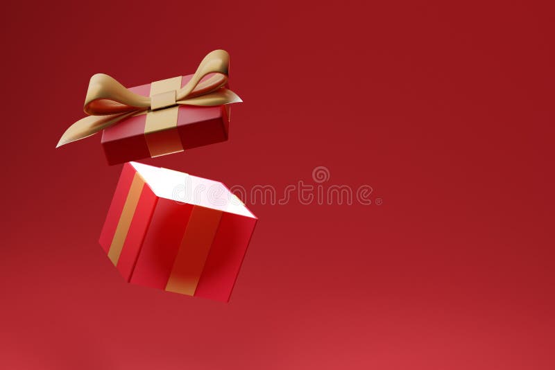 Open Gift Box. Light Emanating from a Gift. Surprise. Red Background ...
