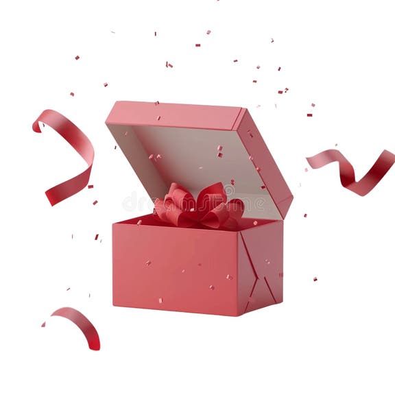 Open Gift Box with Red Ribbon and Confetti Stock Photo - Illustration ...