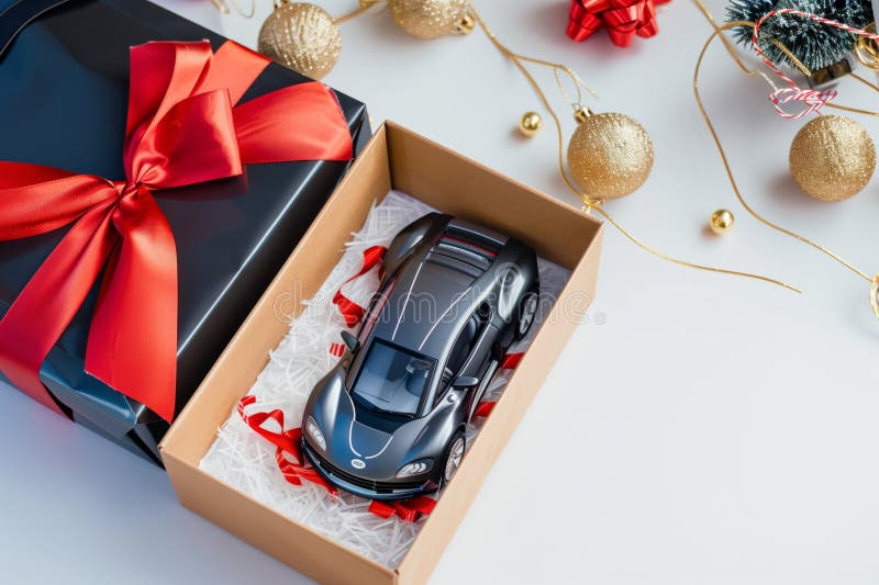 Open Gift Box with a Remotecontrol Car Inside, on a White Backdrop ...