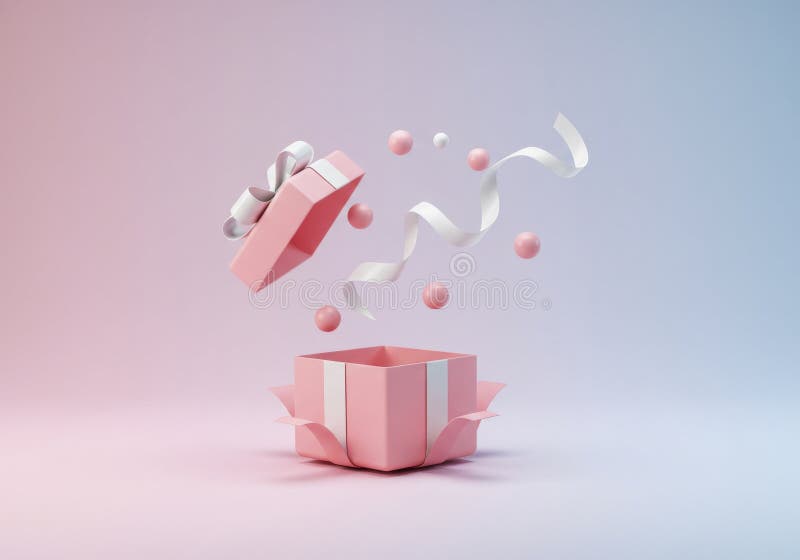 Open Gift Box with Ribbon and Spheres Floating Around Stock ...