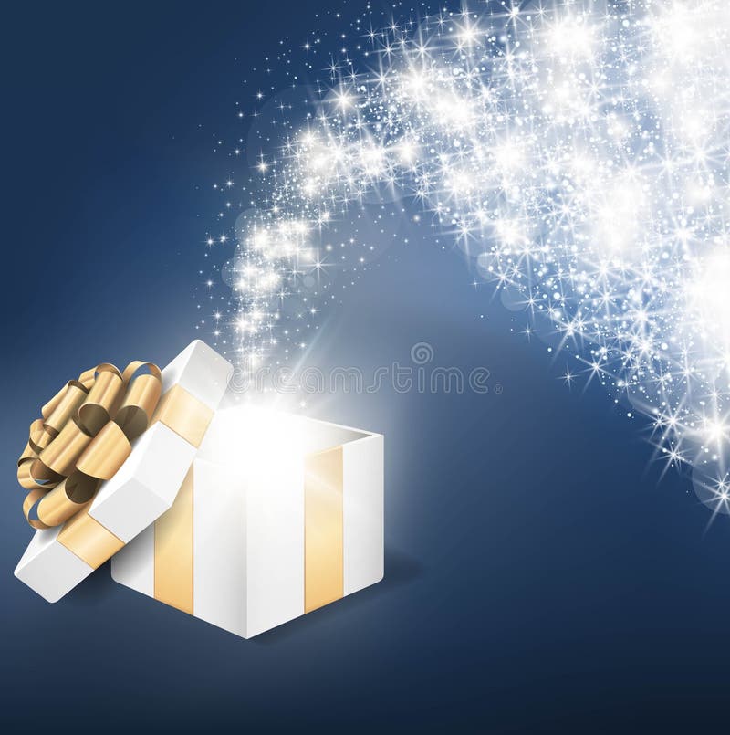 Open Gift Box with Shiny Star Light Stock Illustration - Illustration ...