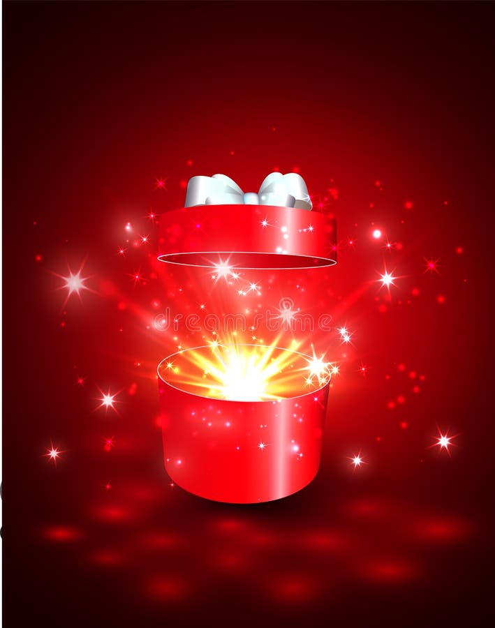 Open Gift Box with Surprise and Magic Light Fireworks Stock Vector ...