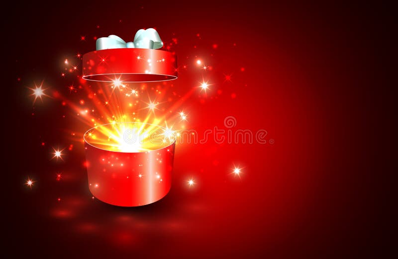 Open Red Gift Box and Confetti. Christmas Background Stock Vector ...