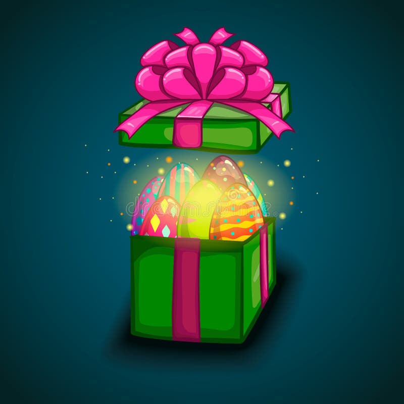 Open Gift Box with Vector Cartoon Easter Eggs Stock Vector ...