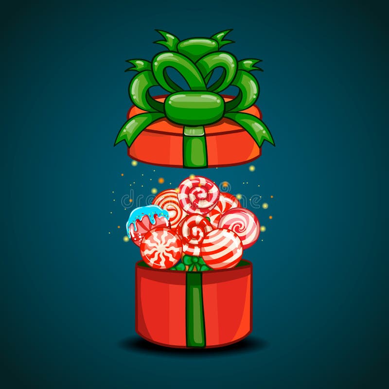 Open Gift Box with Vector Cartoon Lollipop 2 Stock Vector ...