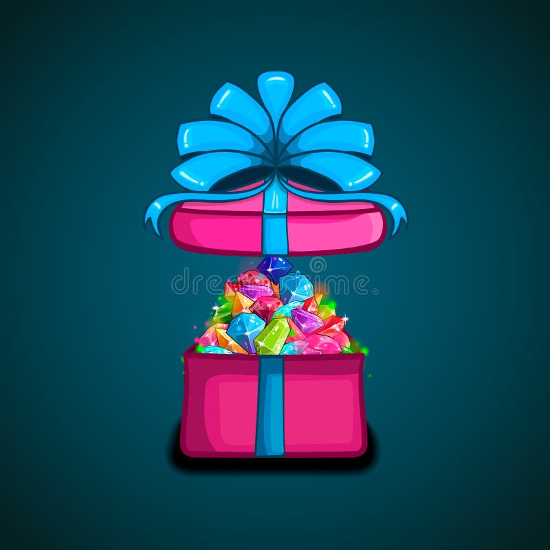 Open Gift Box with Vector Mountain of Gems Stock Vector - Illustration ...