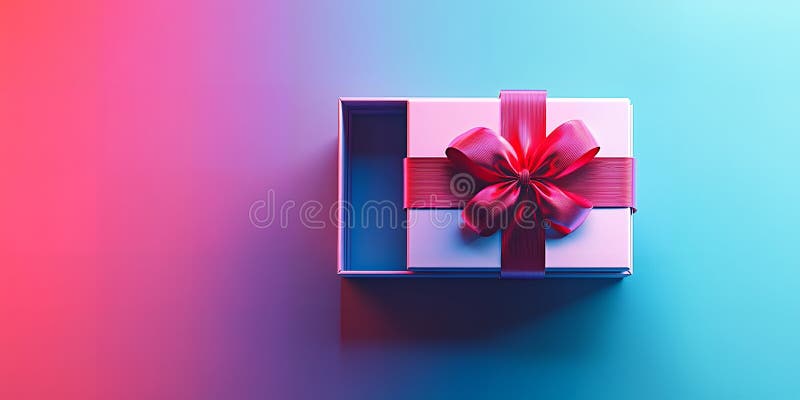 Open Gift Box with Vibrant Pink Bow on Colorful Background Top View ...