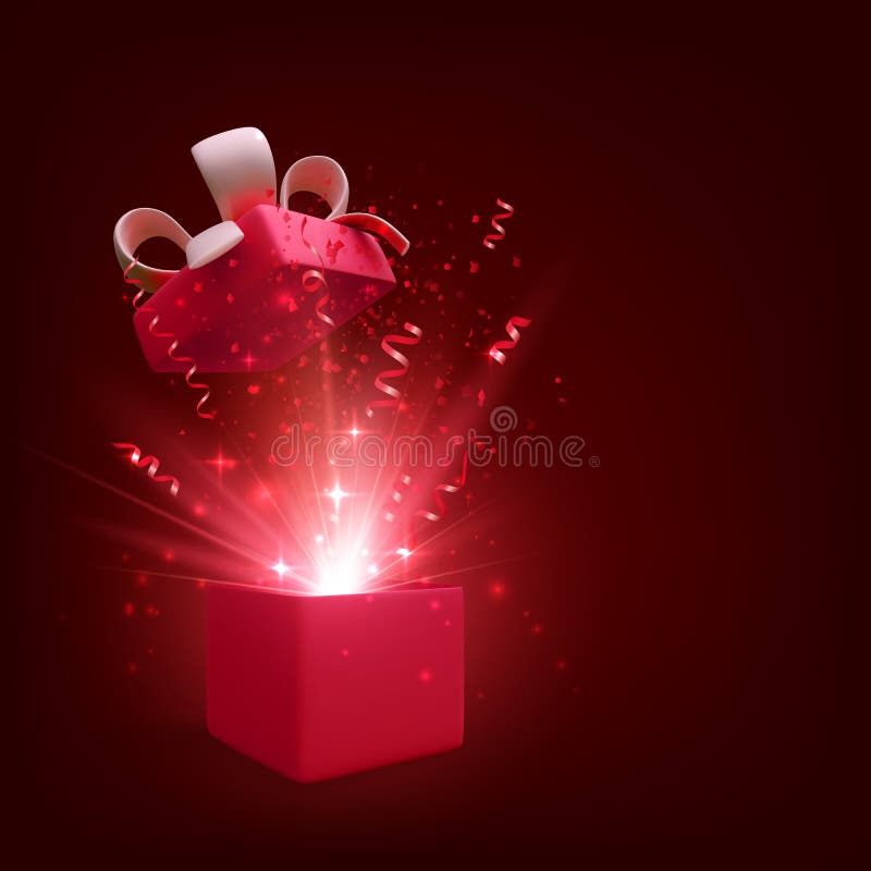 Open Gift with Fireworks and Glitter. Present Box Decoration Design ...
