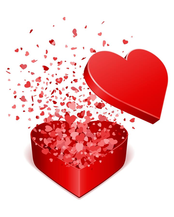 Open Gift Present Box With Fly Hearts Stock Illustration - Illustration ...