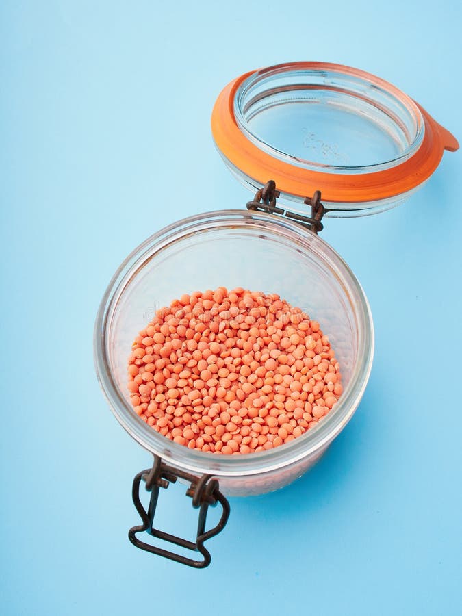 Open Glass Jar with Dried Red Lentils Inside. Stock Photo - Image of ...