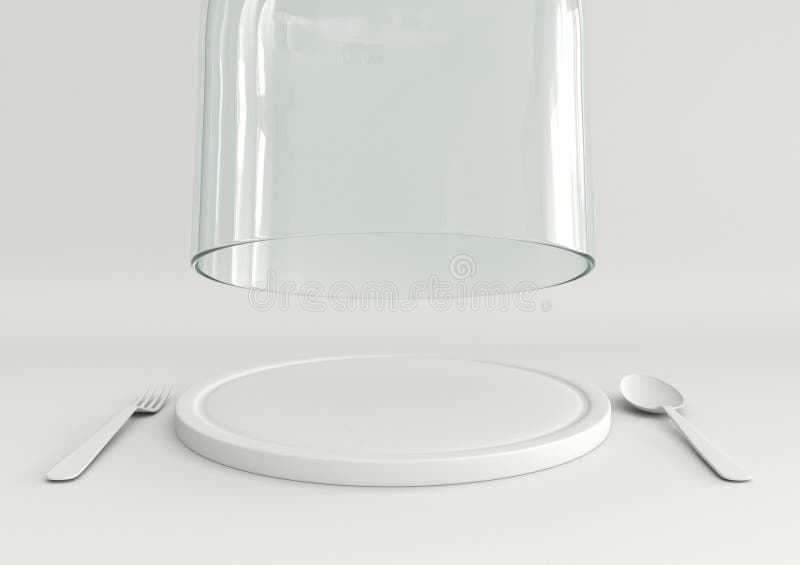 Open Glass Lid and Tray with Spoon and Fork on White Color Stock ...