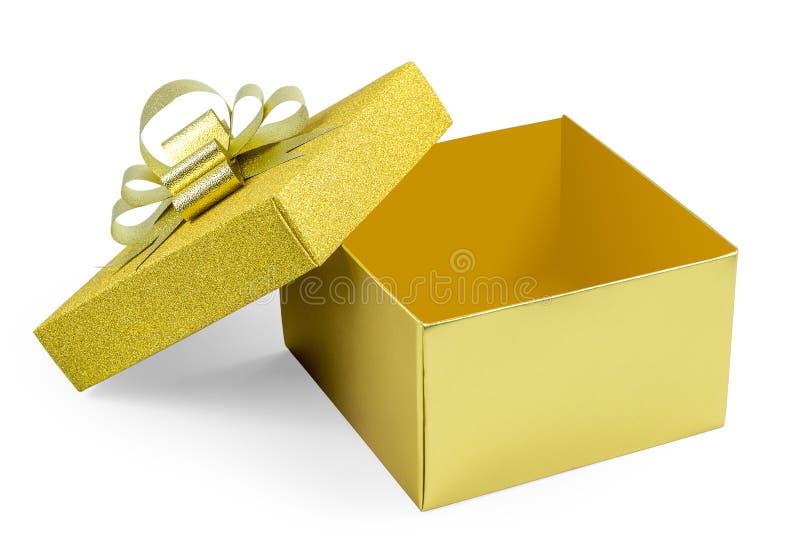 Open Gold Gift Box Floating Lid Stock Photo - Image of anniversary ...