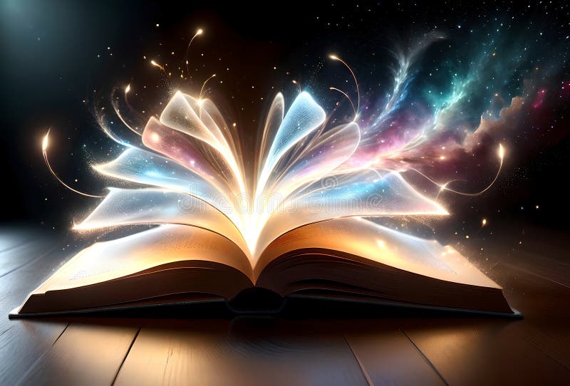 Open Glowing Book, Magical World of Reading and Knowledge Stock Photo ...