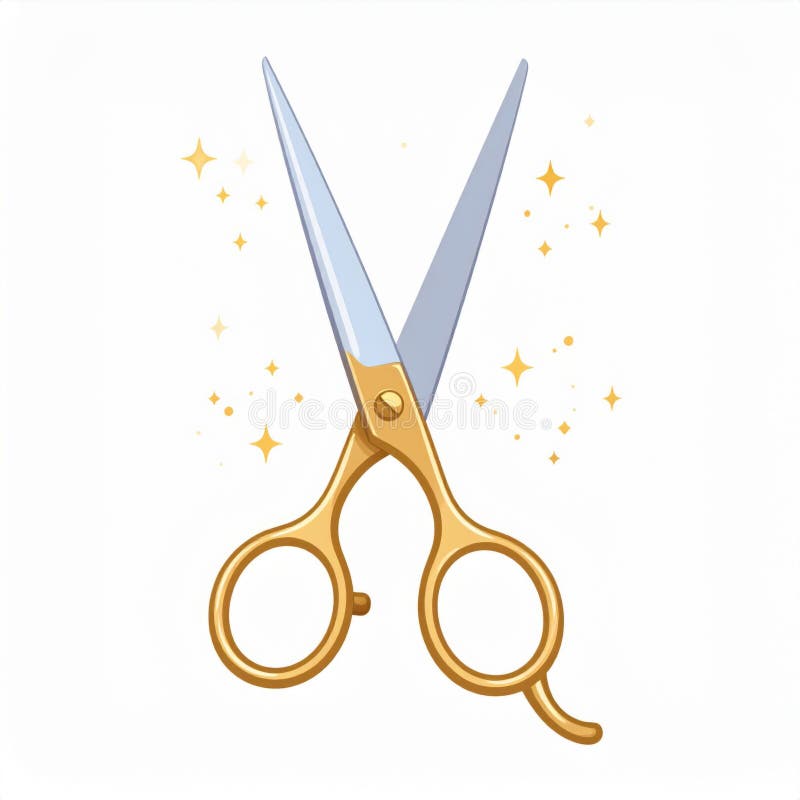 Open Gold and Silver Scissors Tool with Shiny Sparkle Effect on White ...