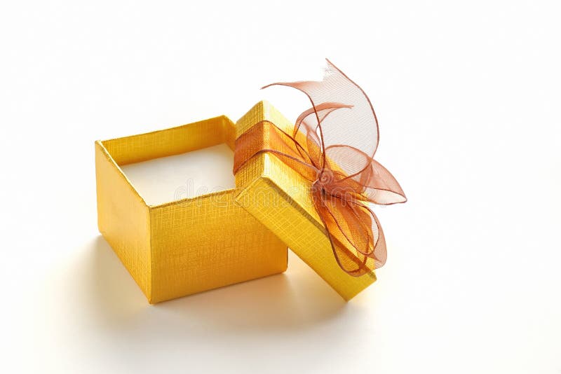 Open Golden Gift Box with Brown Tie Stock Photo - Image of isolated ...